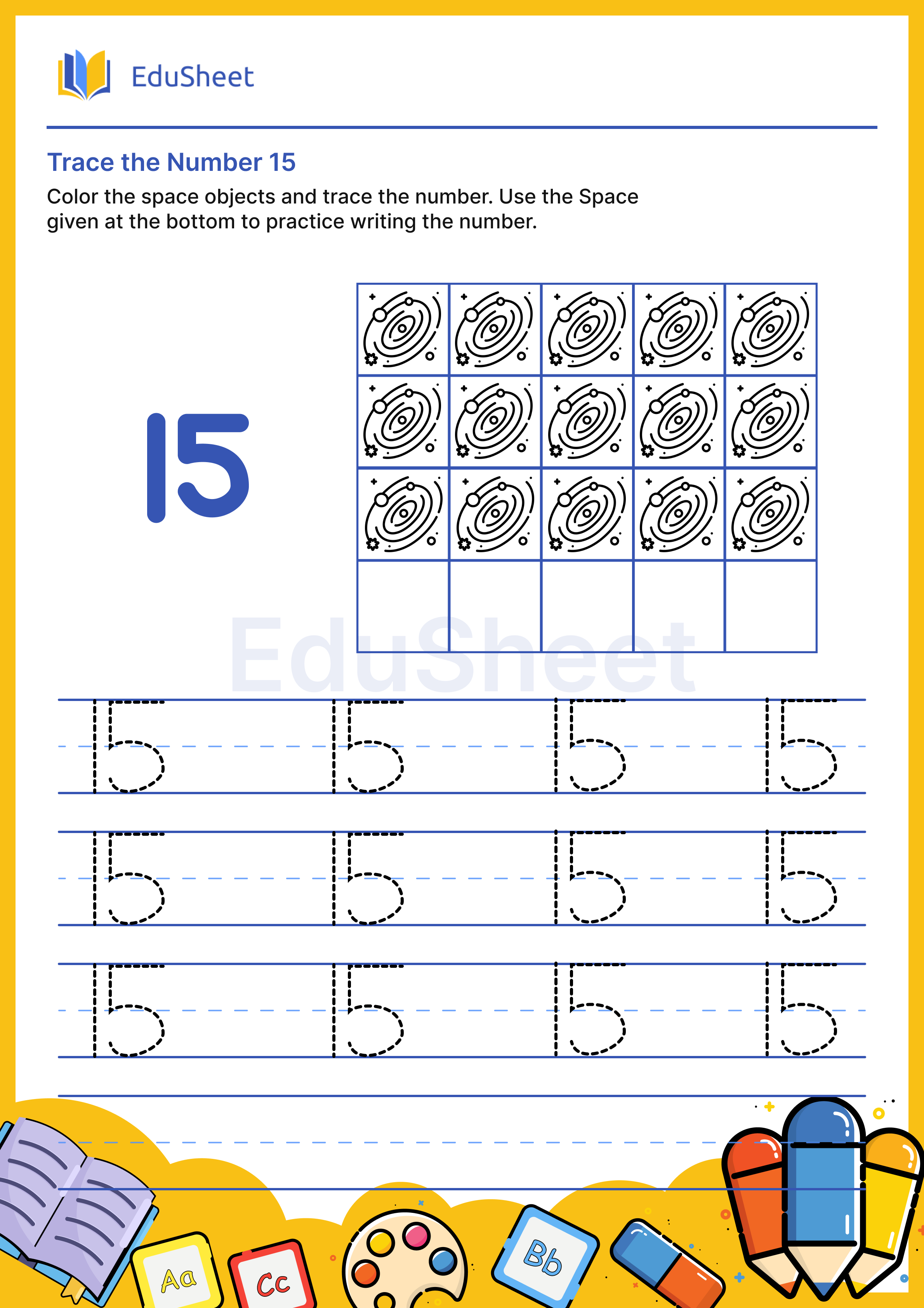Trace the Number of Space objects 15 Worksheets | Free Download at Orchids International