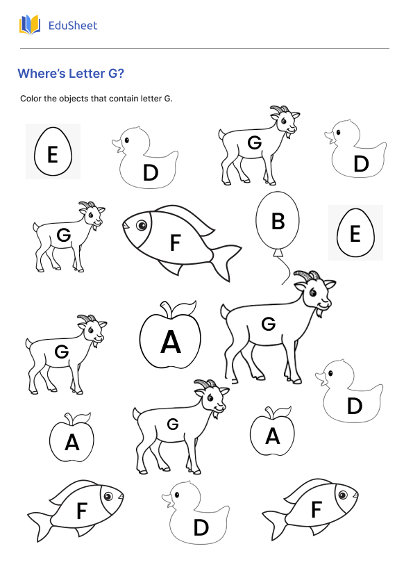 Where’s Letter G? Worksheets | Free Download at Orchids International
