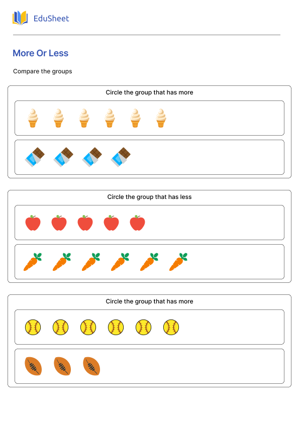 More Or Less 2 Worksheets | Free Download at Orchids International