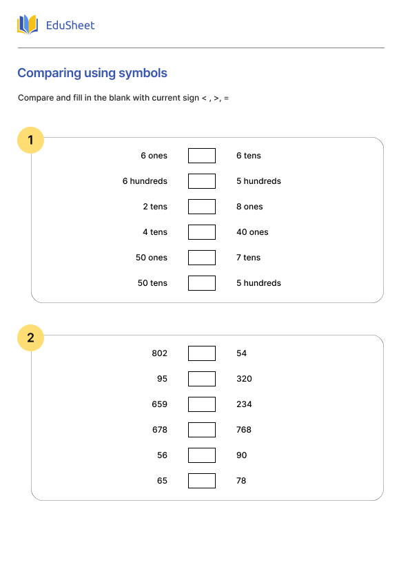 Comparing using symbols Worksheets | Free Download at Orchids International