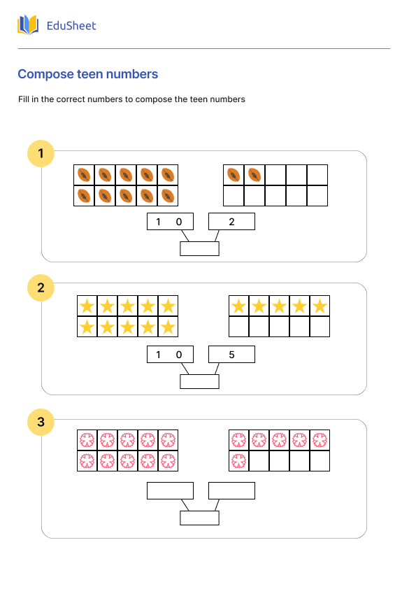 Compose teen numbers Worksheets | Free Download at Orchids International Compose teen numbers Worksheets | Free Download at Orchids International