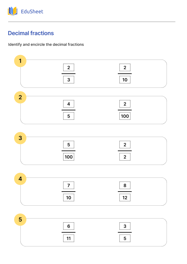 Decimal fractions 1 Worksheets | Free Download at Orchids International
