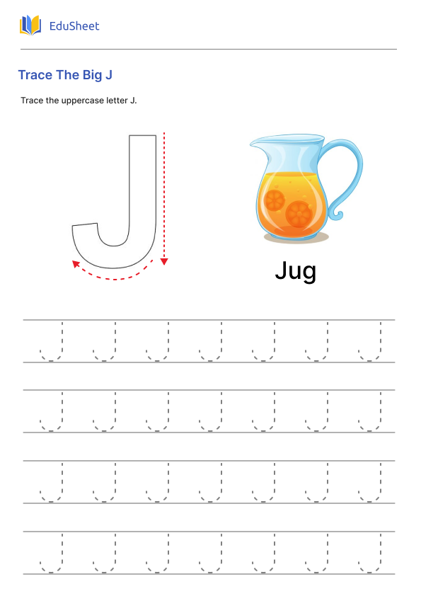 Trace The Big J Worksheets | Free Download at Orchids International