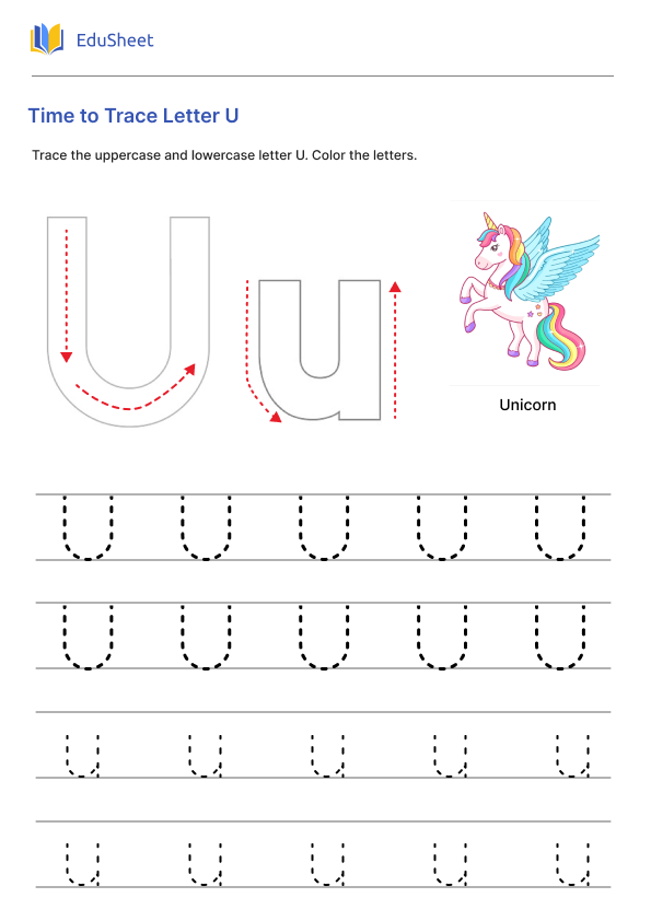 Time to Trace Letter U Worksheets | Free Download at Orchids International
