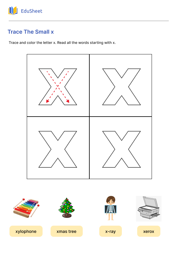 Trace The Small x Worksheets | Free Download at Orchids International