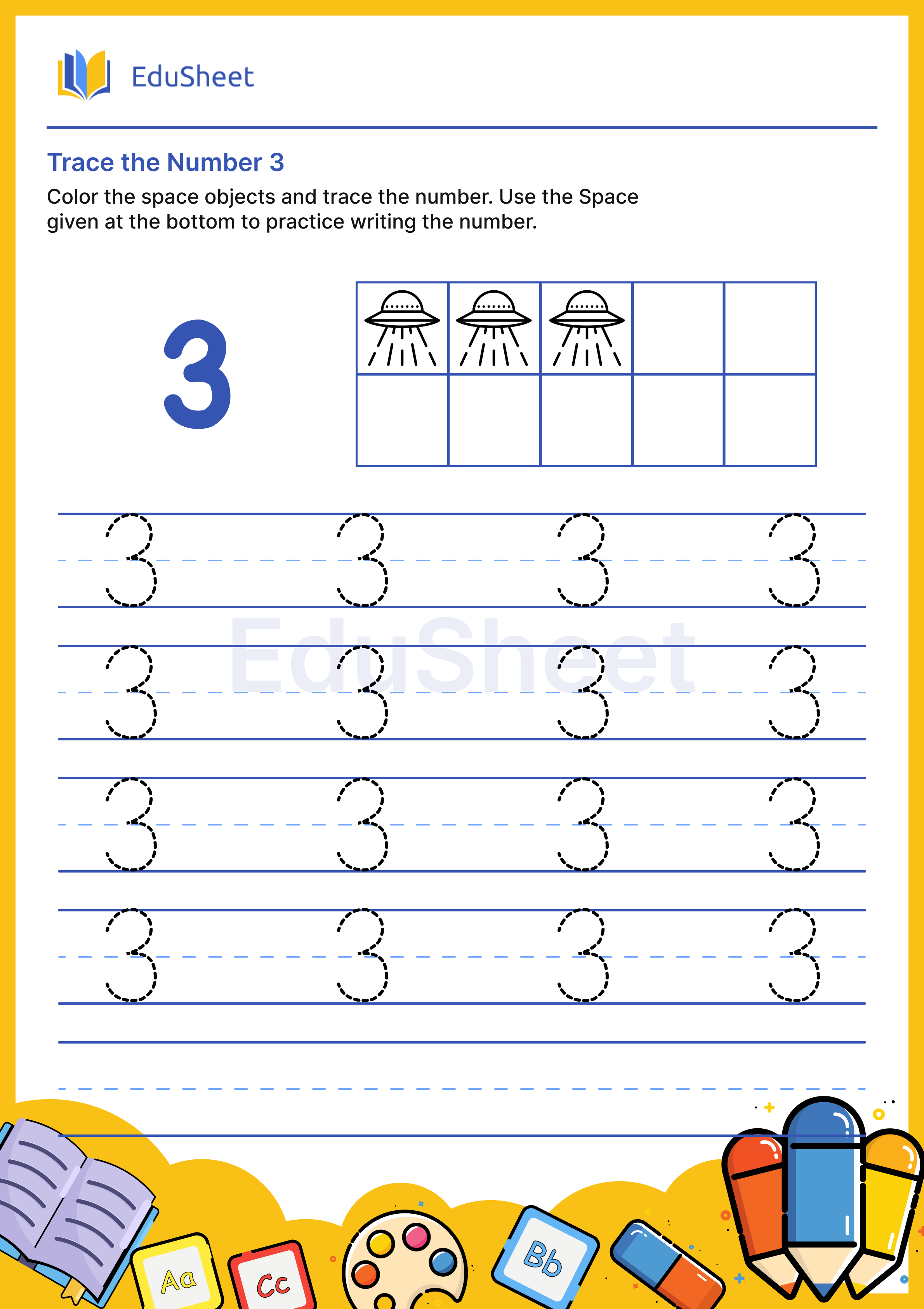Trace the Number of Space objects 3 Worksheets | Free Download at ...