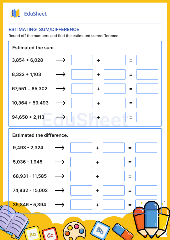 Estimating the sum/Difference Worksheets | Free Download at Orchids ...