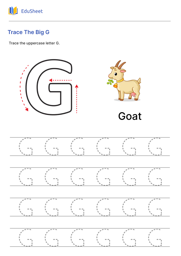 Trace The Big G Worksheets | Free Download at Orchids International