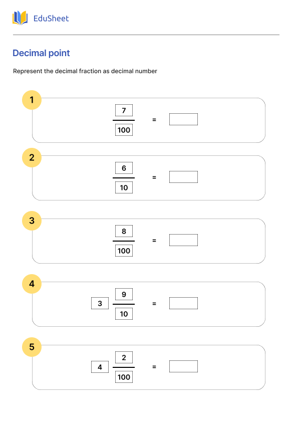 Decimal point Worksheets | Free Download at Orchids International