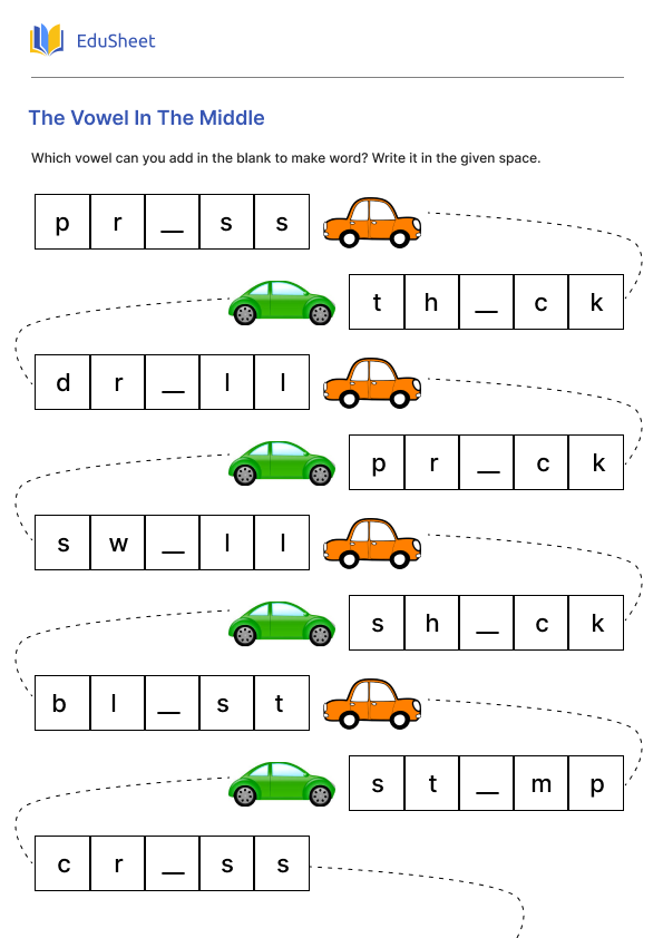 The Vowel In The Middle 3 Worksheets | Free Download at Orchids ...