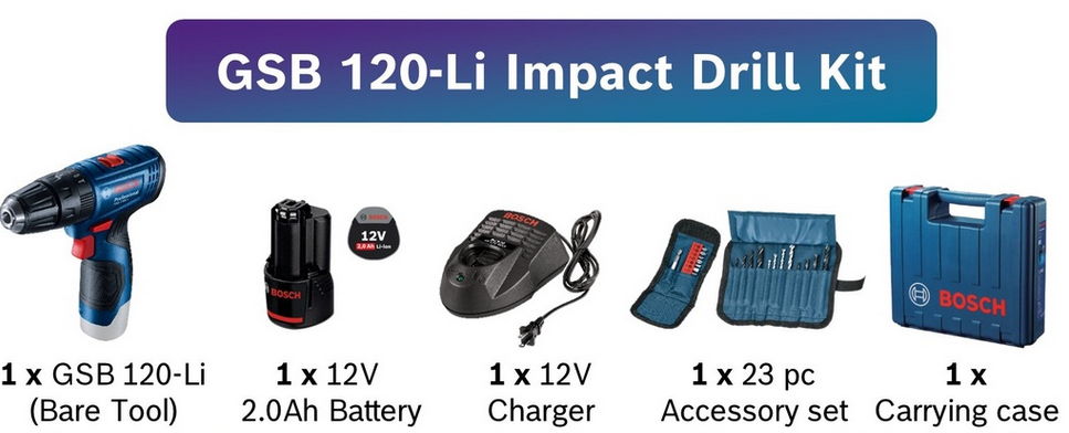 Bosch GSB 120-LI Gen 2 Cordless Impact Drill (with Battery, Charger ...