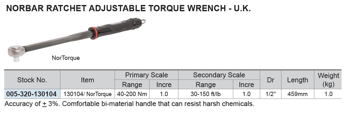 Norbar 130104 1/2"DR 40-200NM Torque Wrench - Eezee
