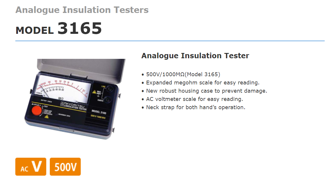 Kyoritsu Analog Meggar Meter 3166 1000v Singapore - Eezee