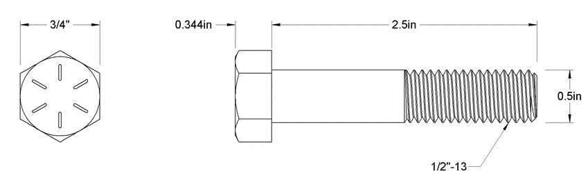 Bolt 1/2-13 X 2.1/2 (2-1/8”thread) - Eezee
