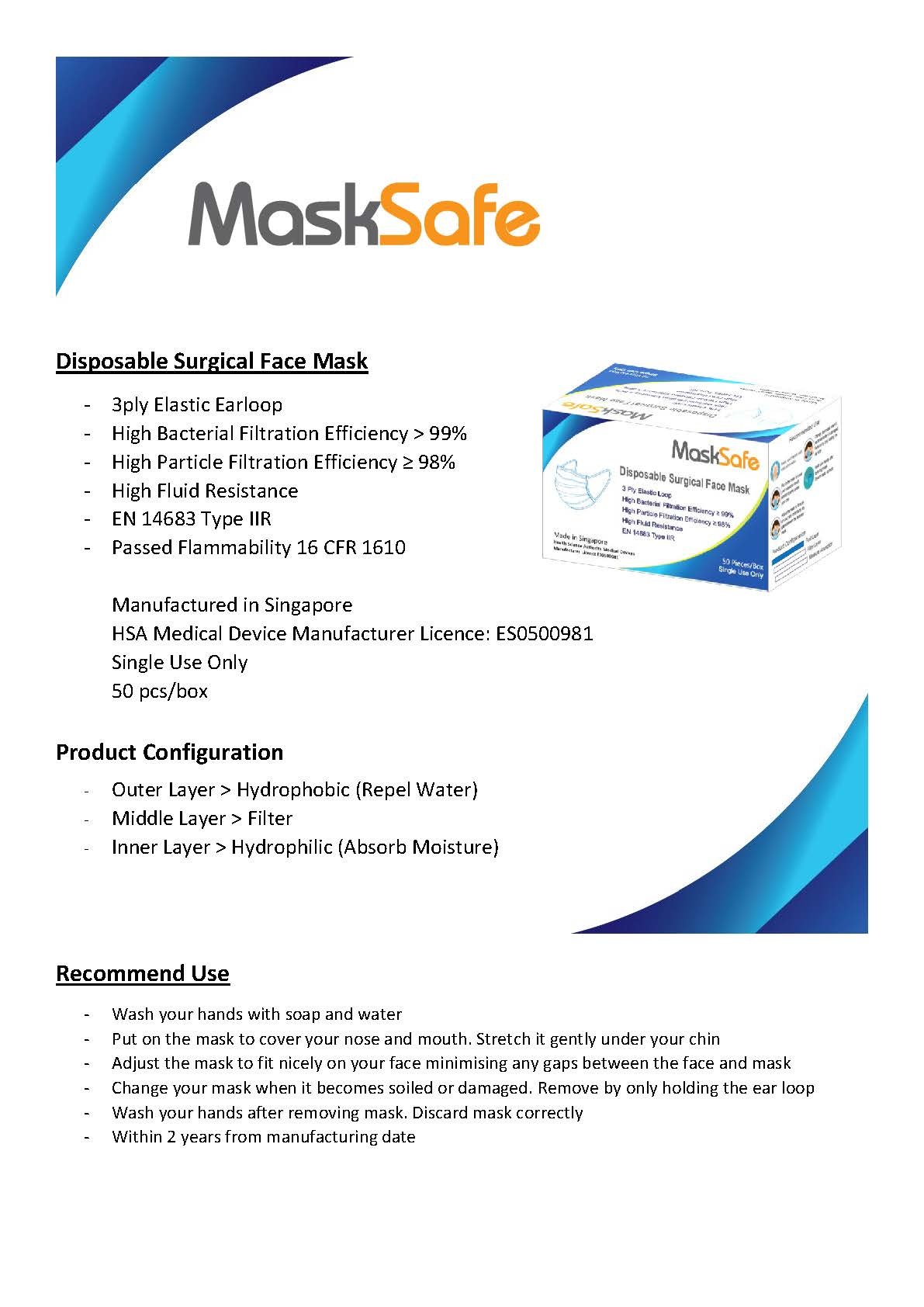 Masksafe Surgical Mask 3 Ply (made in Sg + Hsa Certified) - Eezee