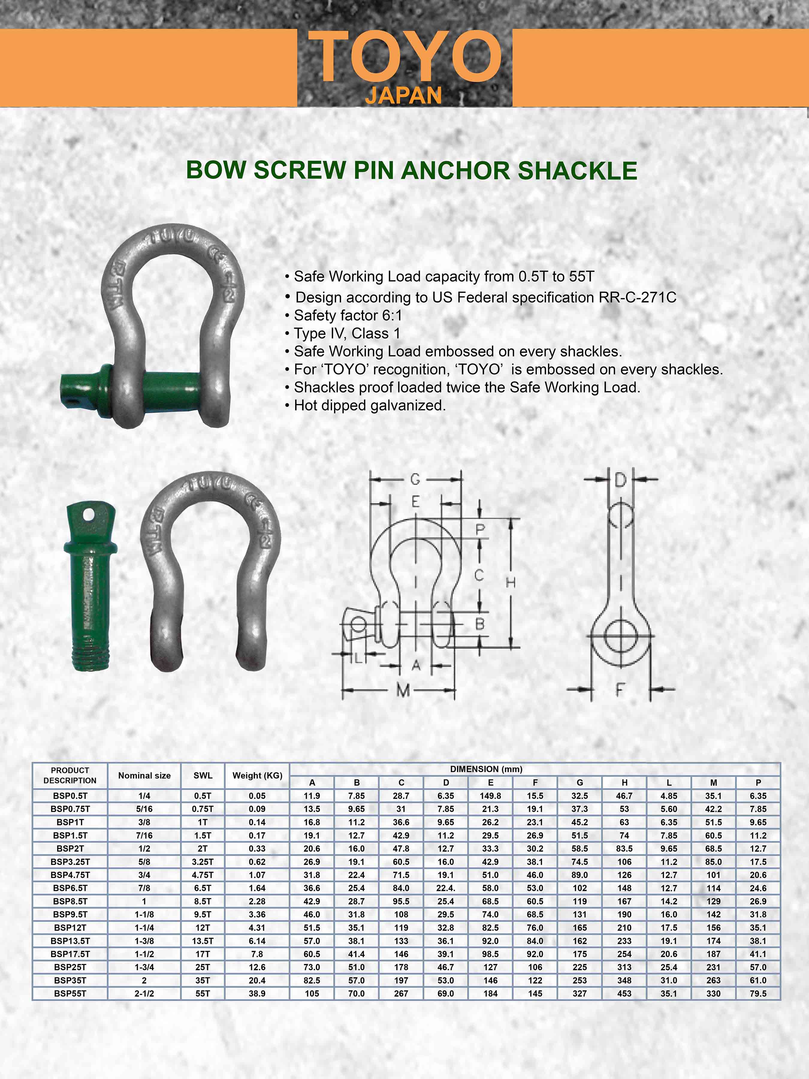 Toyo New 5/8" X 3.25T Bow Screw Pin Shackle C/W Mom Cert - Eezee