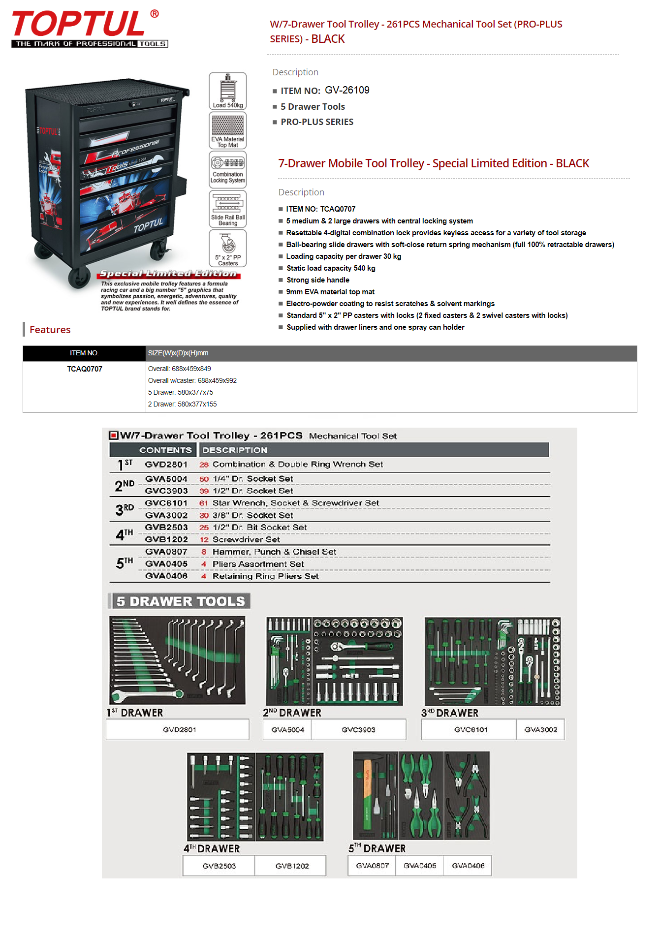 Toptul GV-261-F1 Drawel Tool Trolley - Eezee