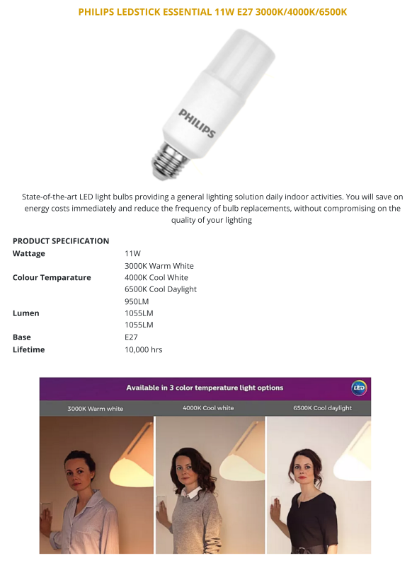Philips Essential Led Stick 11W Bulb E27 - Eezee
