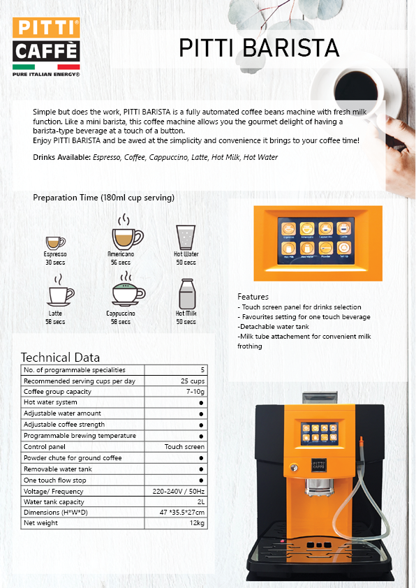 Pitti Barista Orange Beans-To-Cup Fully Automated Coffee Machine - Eezee