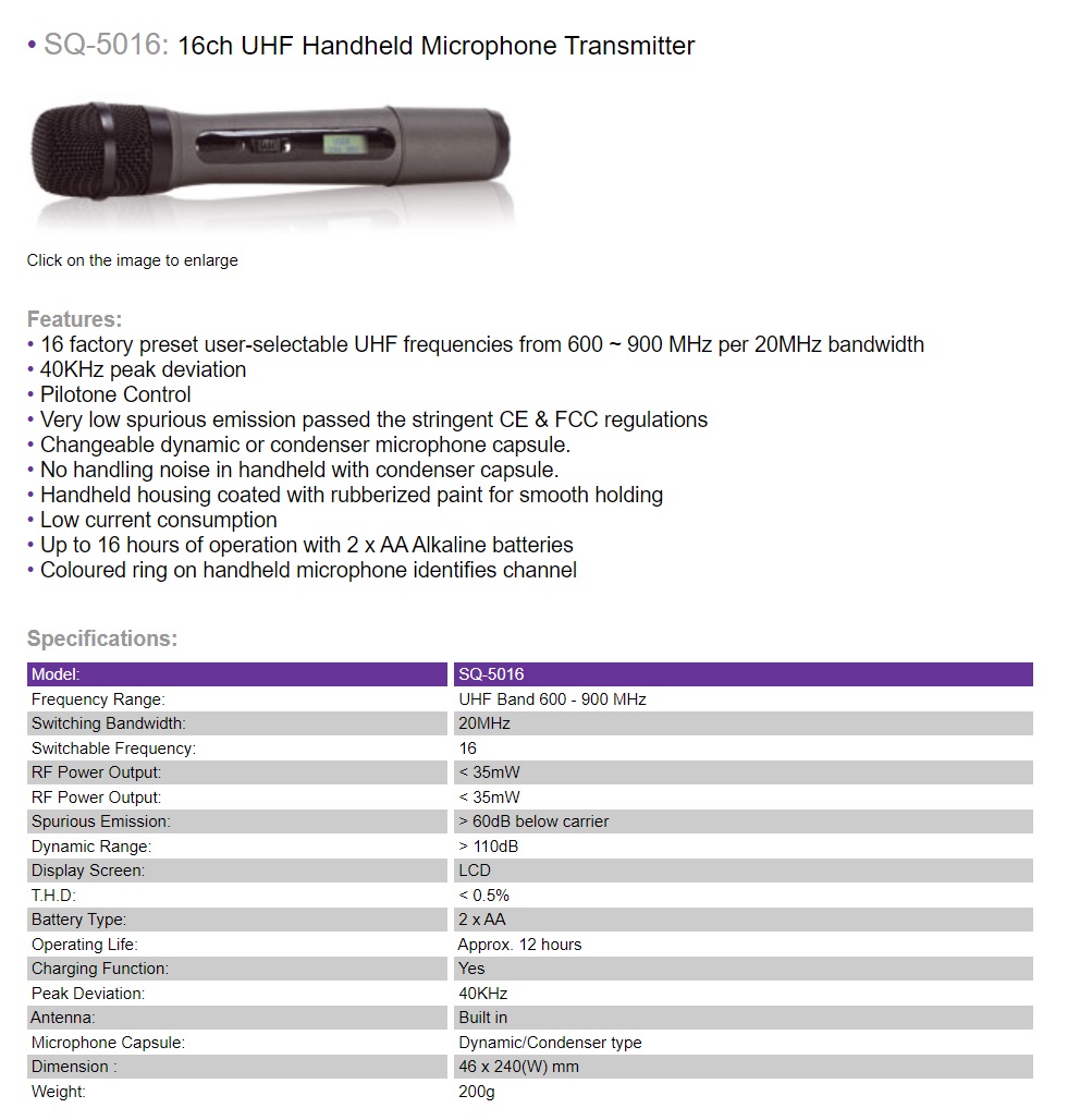 Chiayo SQ-5016 Wireless Handheld Microphone - Eezee