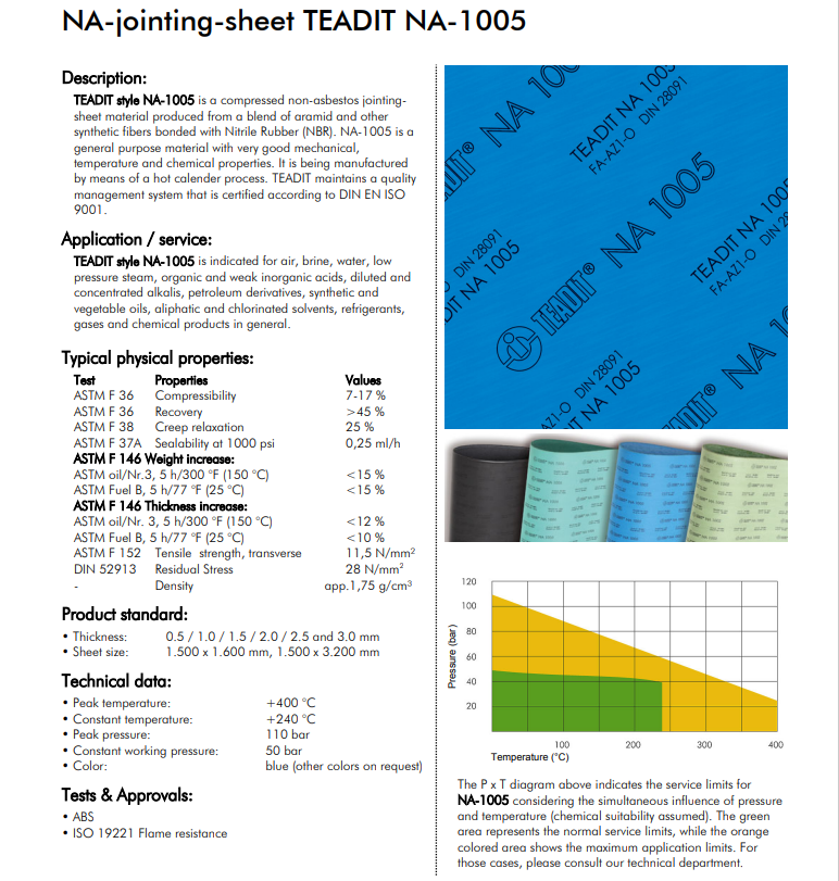 Teadit NA-1005 Non Asbestos Gasket 3mmthk Rf - Eezee