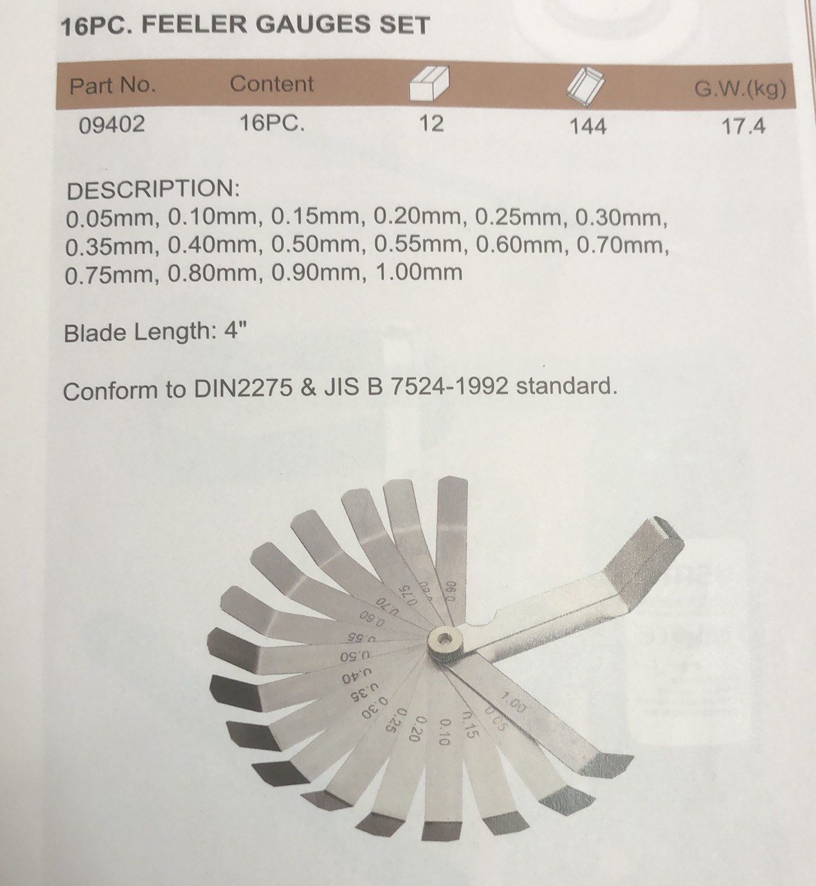 Sata (usa) 16-Piece Feeler Gauges Set 0.05-1.00MM - Eezee