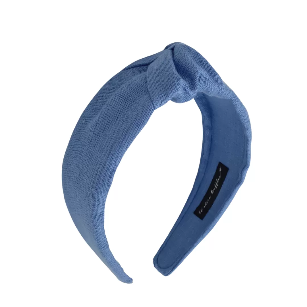 KNOTTED LINEN HEADBAND - AZURE BLUE