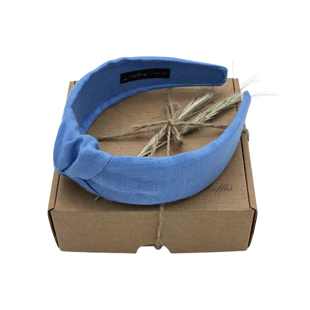 KNOTTED LINEN HEADBAND - AZURE BLUE