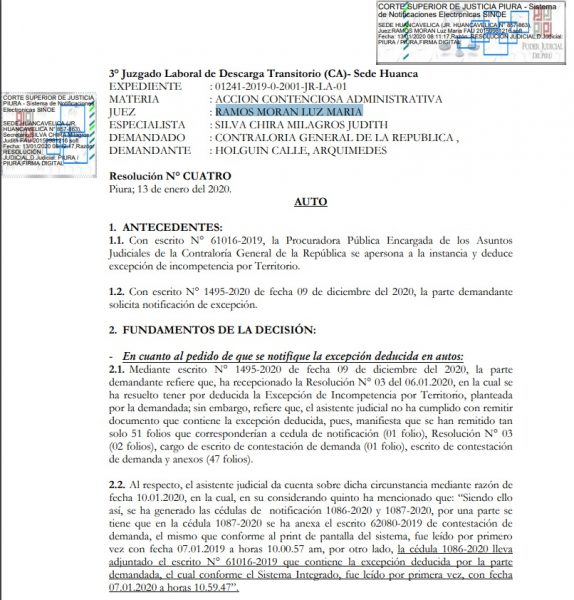 Resolución Judicial Deja Sin Efecto Medida Cautelar Presentada Por