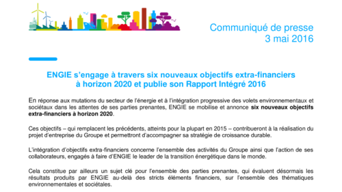 ENGIE s’engage à travers six nouveaux objectifs extra-financiers à ... ENGIE s’engage à travers six nouveaux objectifs extra-financiers à ...