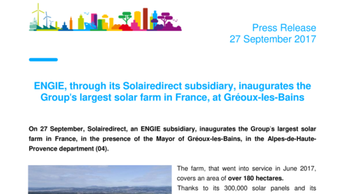 ENGIE, through its Solairedirect subsidiary, inaugurates the Group's ...