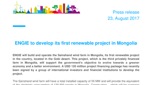 ENGIE to develop its first renewable project in Mongolia - Files ...
