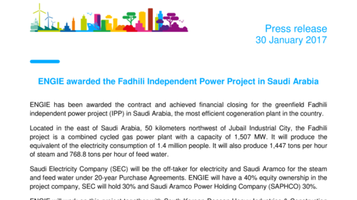 ENGIE awarded the Fadhili Independent Power Project in Saudi Arabia ...