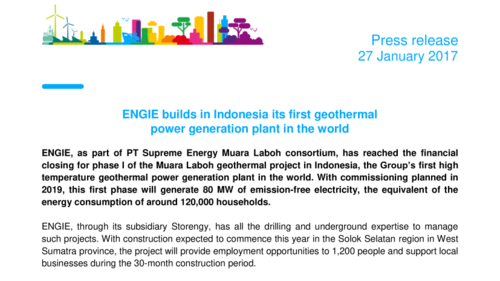 ENGIE builds in Indonesia its first geothermal power generation plant ...