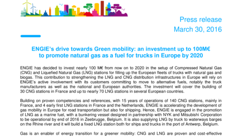 ENGIE’s drive towards Green mobility : an investment up to 100M€ to ...