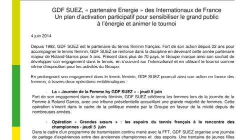 GDF SUEZ, «partenaire Energie» des Internationaux de France : un plan d ...