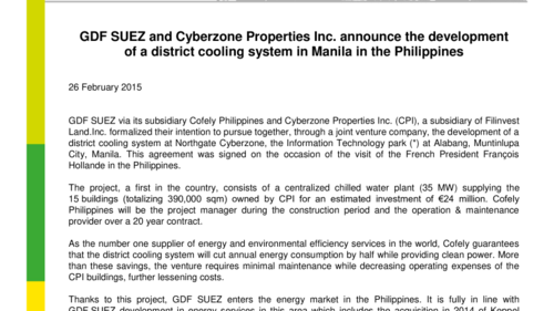 GDF SUEZ and Cyberzone Properties Inc. announce the development of a ...
