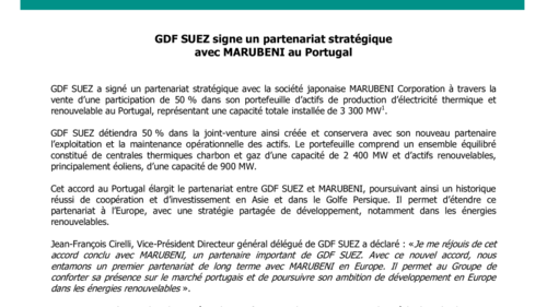GDF SUEZ signe un partenariat stratégique avec MARUBENI au Portugal ...