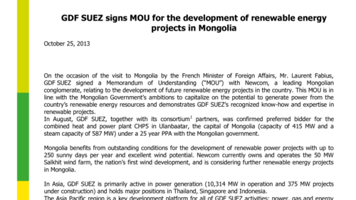 GDF SUEZ signs MOU for the development of renewable energy projects in ...