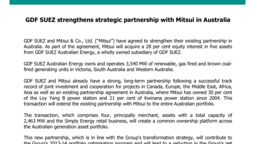 GDF SUEZ strengthens strategic partnership with Mitsui in Australia ...