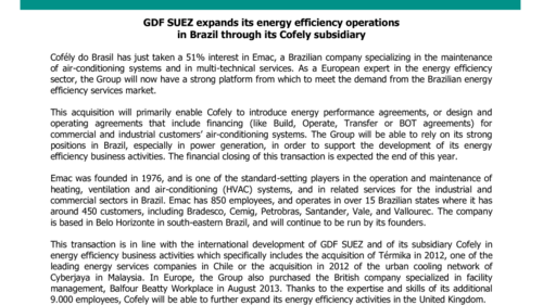 GDF SUEZ expands its energy efficiency operations in Brazil through its ...