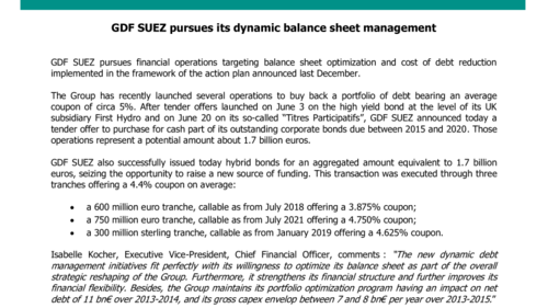 GDF SUEZ pursues its dynamic balance sheet management - Files ...