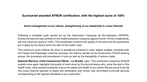 PDF - Eurotunnel awarded AFNOR certification, with the highest score of ...