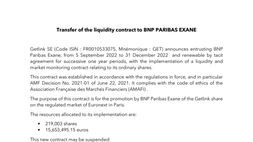 PDF - Transfer of the liquidity contract to BNP Paribas Exane