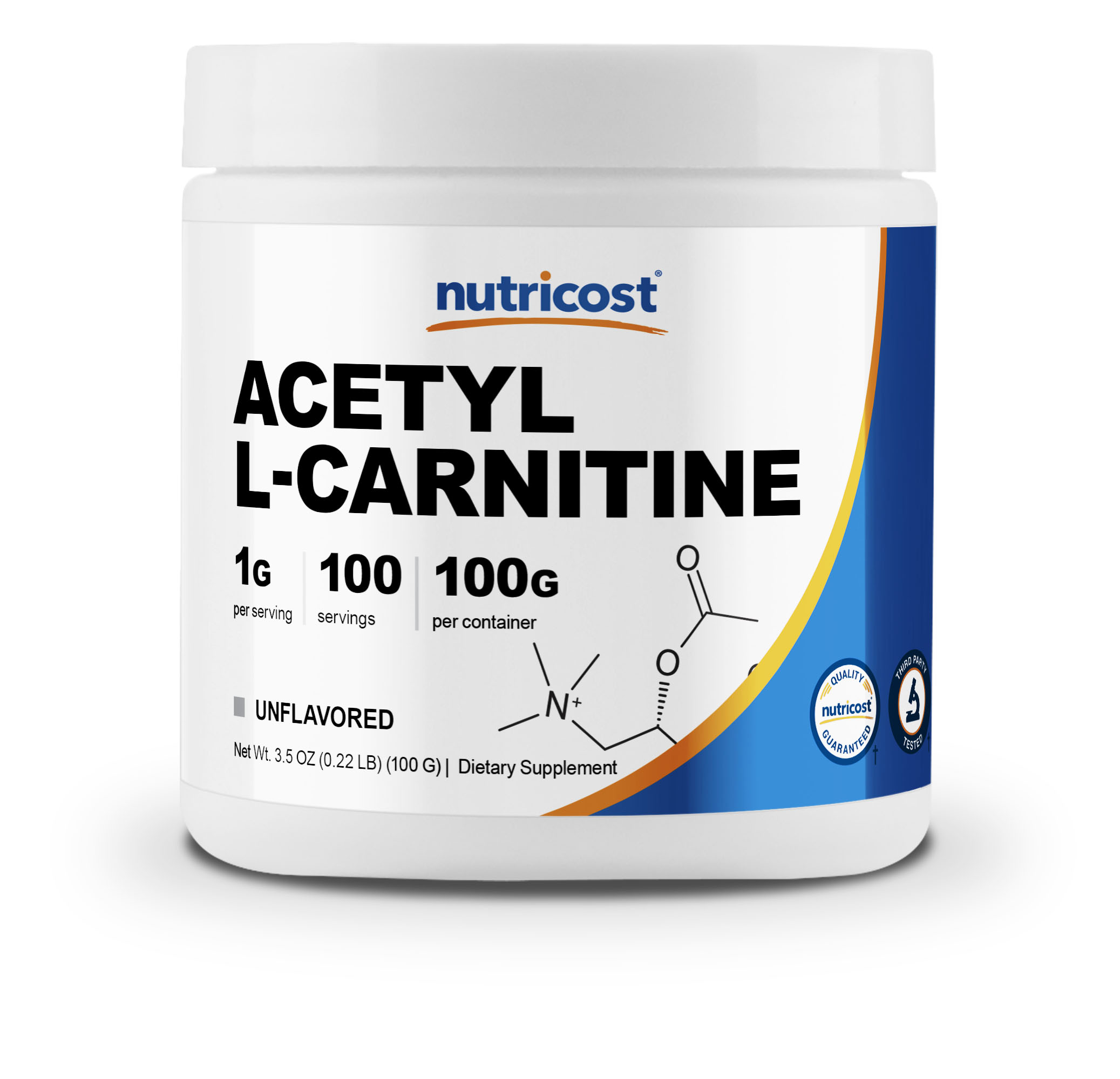 Pure Acetyl L-Carnitine 100G by Nutricost - 1000mg / Serv, 100 Servings ...