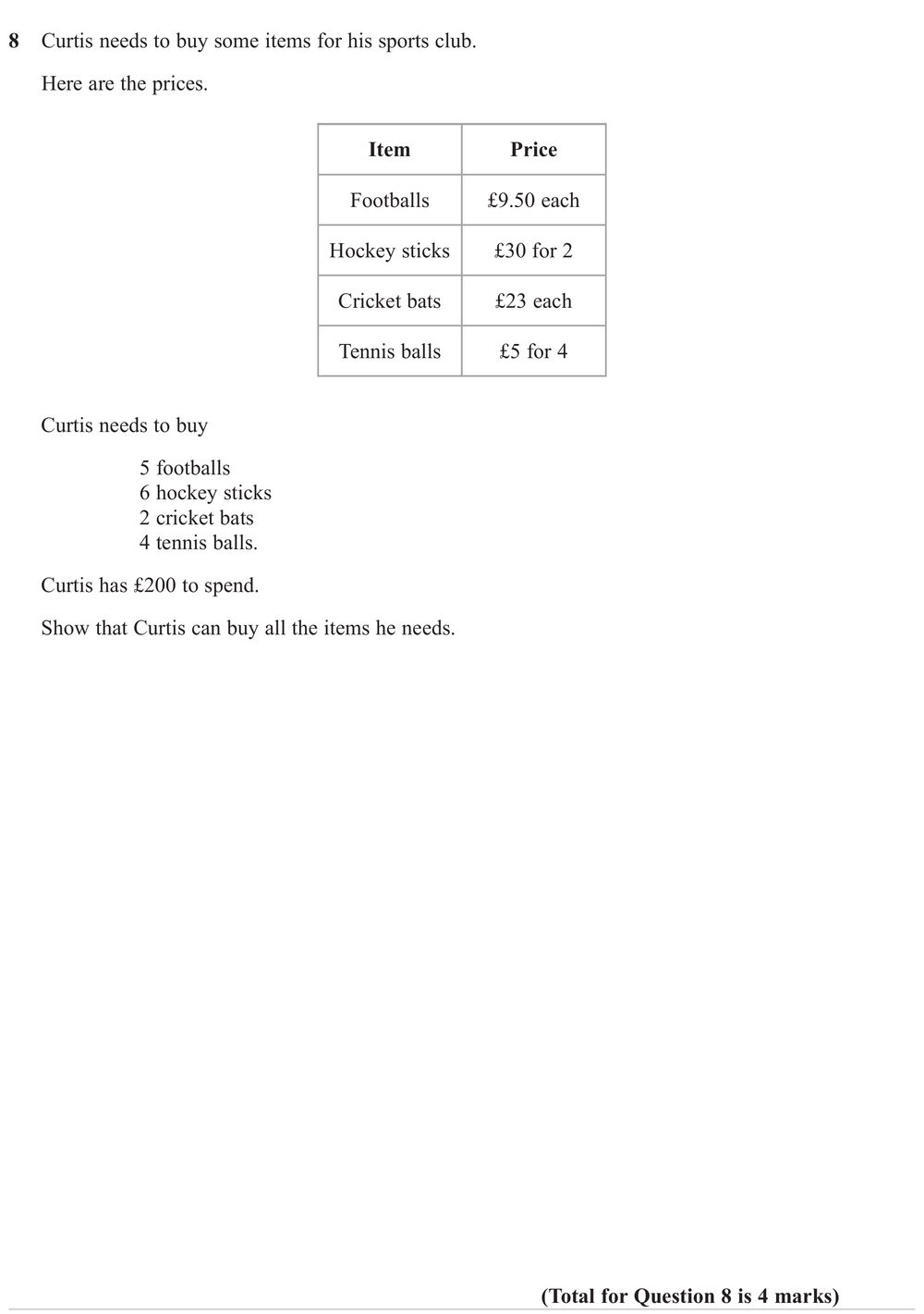 ExamQ: GCSE Maths - Foundation - Autumn 2023 - Paper 2 - Question 8