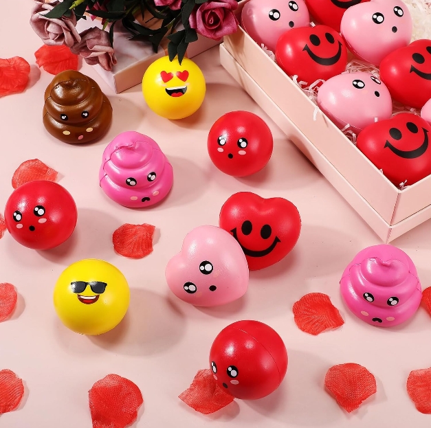 5 PACK 2.76'' Valentine's Day Heart Stress Balls Squeeze Circle Poop ...