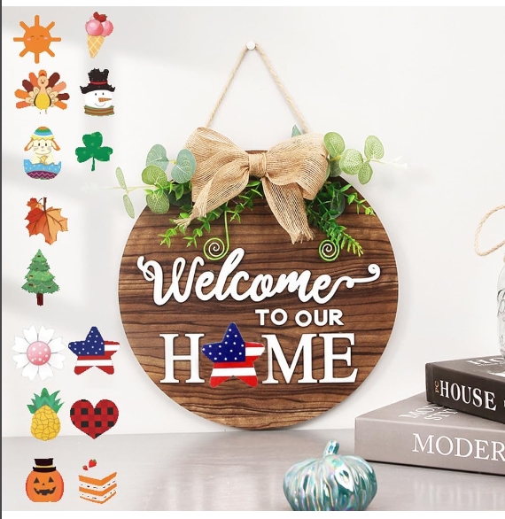 Interchangeable Welcome Sign for Front Door with 14 Changeable Icons ...