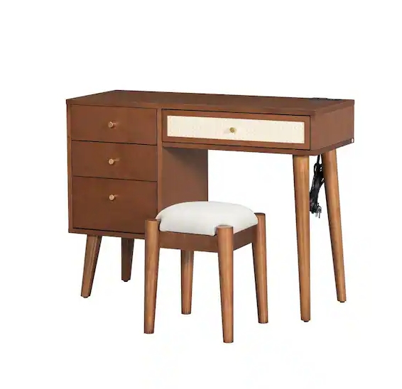 Harper & Bright Designs Walnut 2-Piece Retro Bohemian Style Makeup ...
