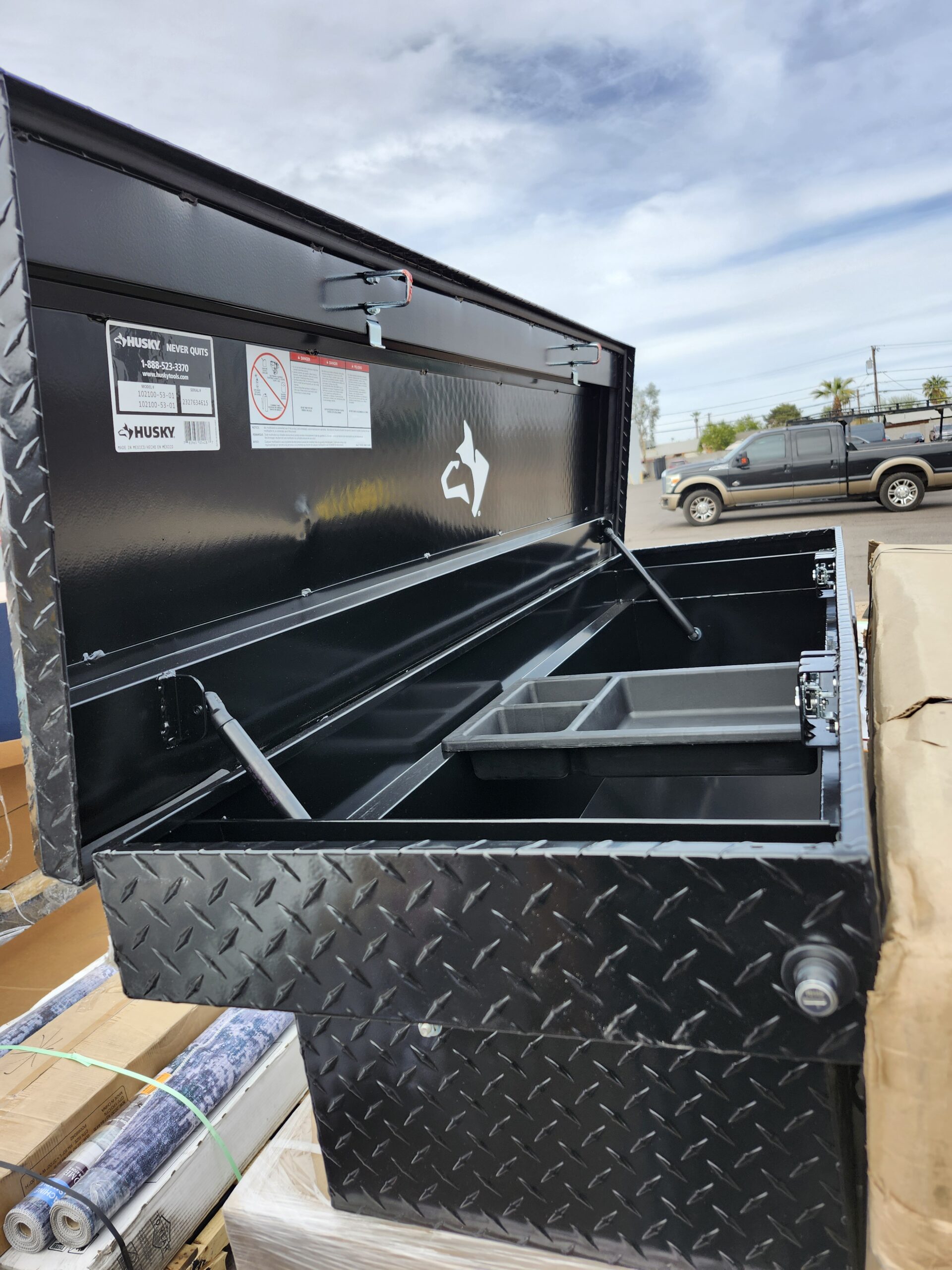 Husky 71.36 in. Matte Black Aluminum Full Size Crossbed Truck Tool Box ...